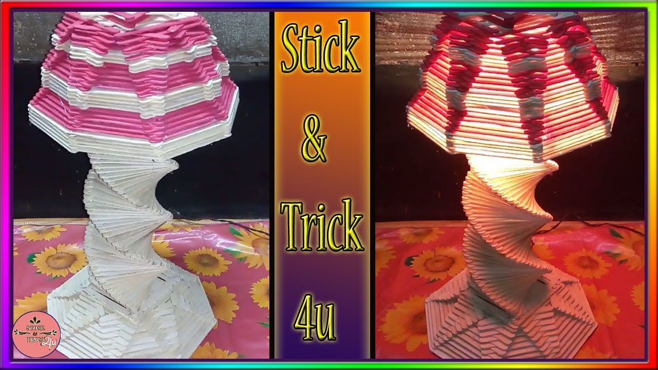 How to make a Popsicle Stick Table Lamp || Popsicle Stick Lamp Shade ...