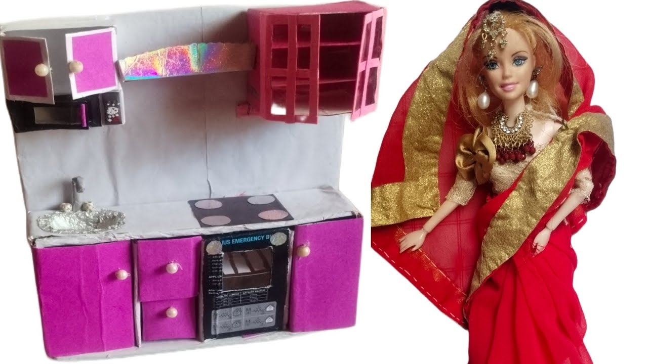 barbie doll kitchen set 💕diy miniature craft for Barbie doll house 💕 By ...
