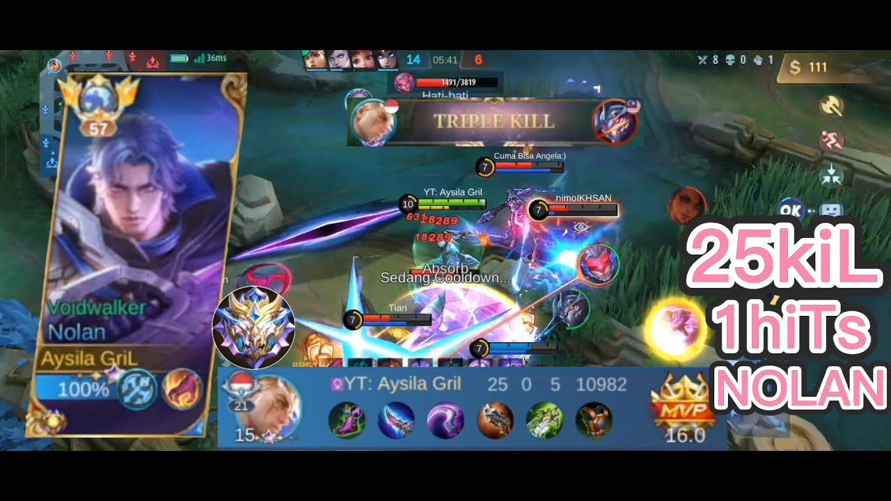 NOLAN 1HITS 25KILLS BUILD TOP GLOBAL NOLAN NO 1 MOBILE LEGENDS - YouTube