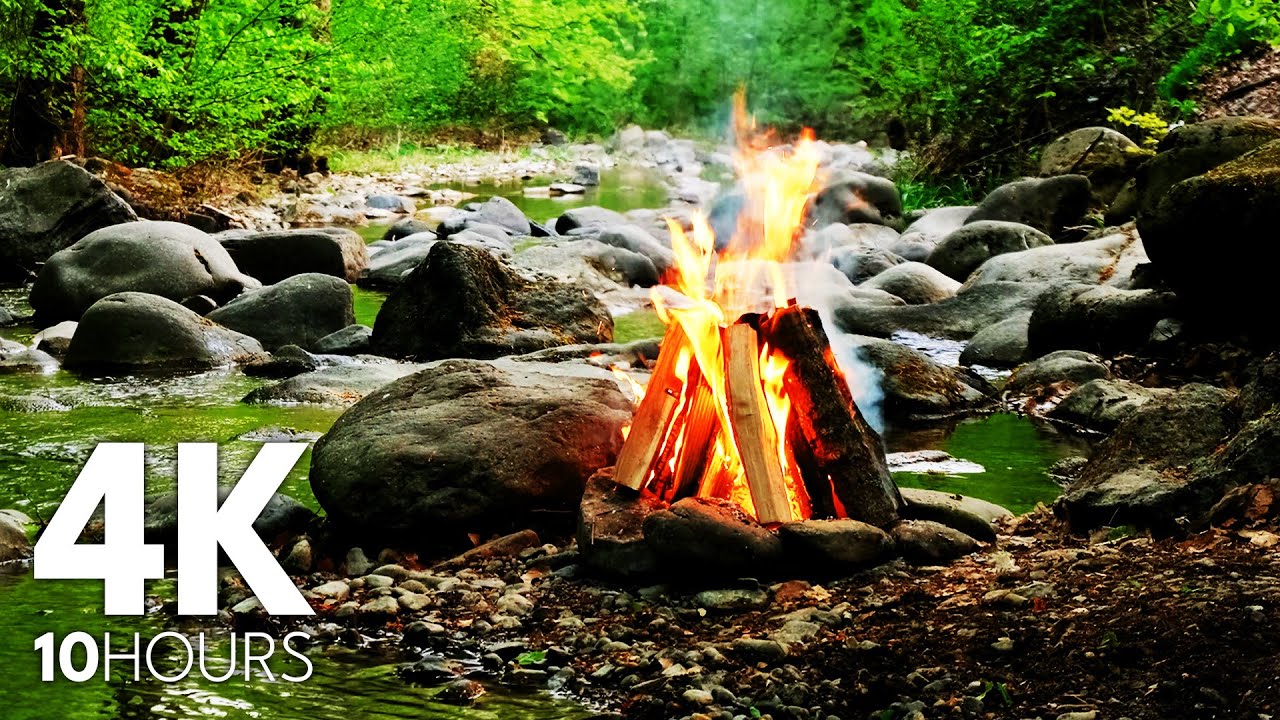 CALM FIREPLACE BY THE CREEK 🔥 | 10 Hours of Relaxing Flames and Nature ...