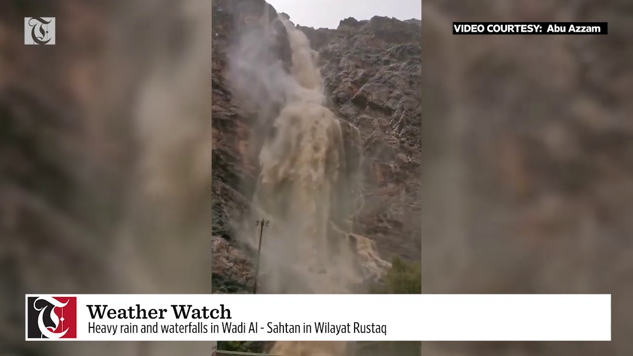 Heavy rain and waterfalls in Wadi Al - Sahtan in Wilayat Rustaq - YouTube