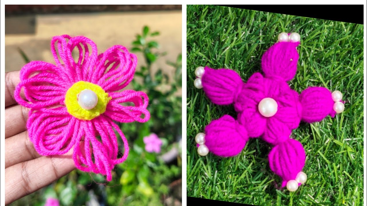 2 Beautiful Woolen Flowers Making Ideas . DIY Woolen Crafting . Kids ...