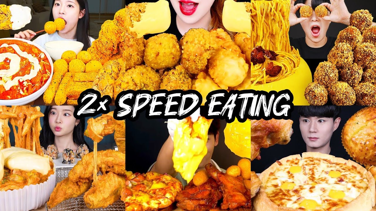 2× SPEED EATING SOUND | ASMR FRIED CHICKEN, PIZZA, NOODLES ...