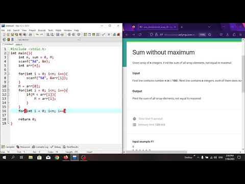 "Sum without maximum" in C programming language. #Eolymp problem 7831 . - YouTube
