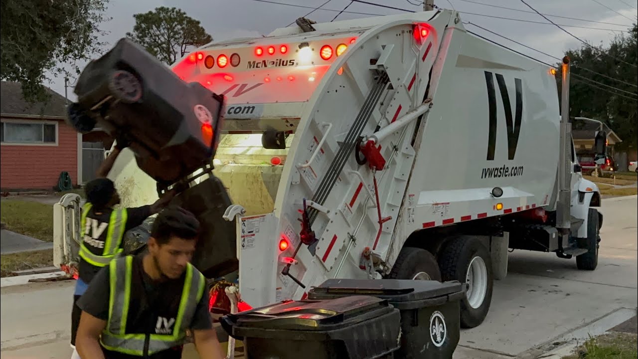 IV Waste International McNeilus Rear Loader Garbage Truck - YouTube