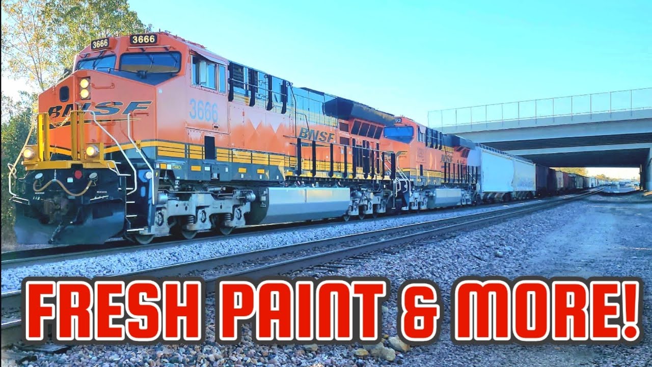 FRESH PAINT ALERTX2! Train action featuring ATSF sticker unit, NS ...