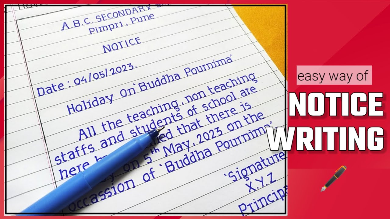 Notice Writing | How to write notice class 10,11,12 | Notice on holiday ...