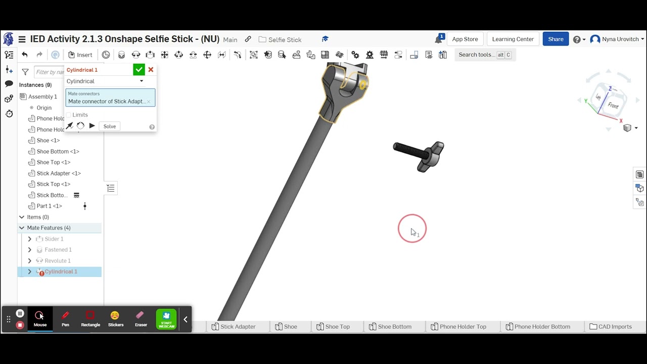 IED Activity 2.1.3 Onshape Selfie Stick - Assembly - YouTube