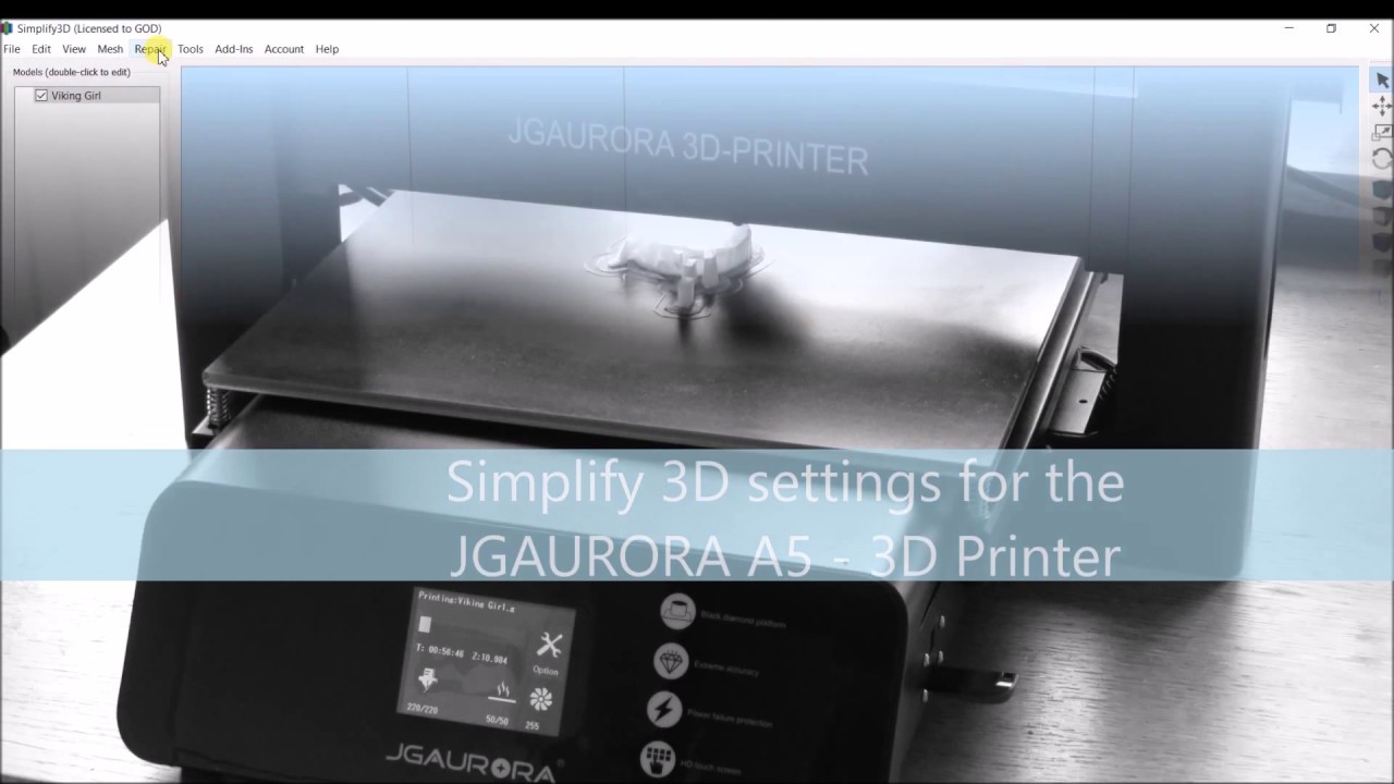 Simplify3D settings for the JGAURORA A5 💙 3D printer - YouTube