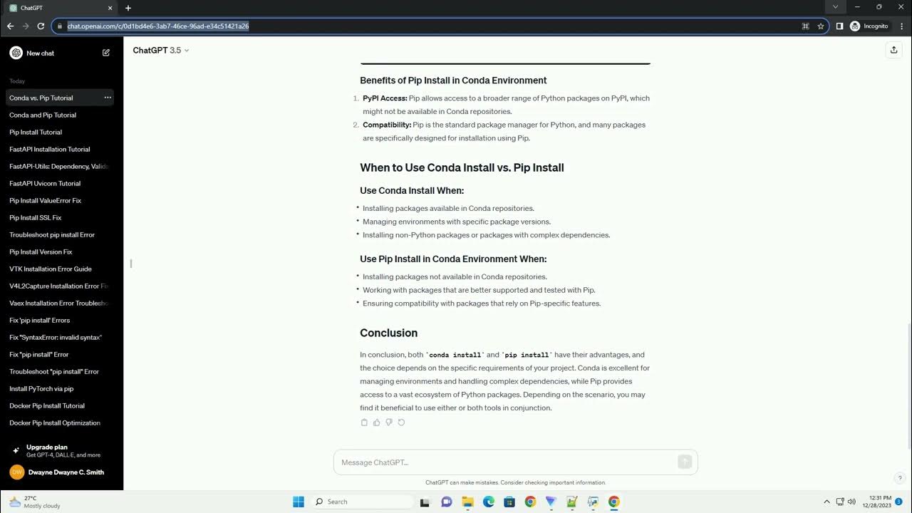 conda install vs pip install in conda environment - YouTube