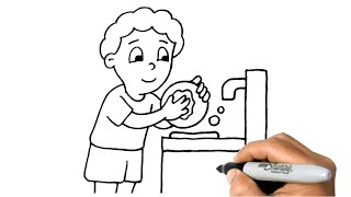 How to DRAW a BOY WASHING DISHES EASY Step by Step | Doovi