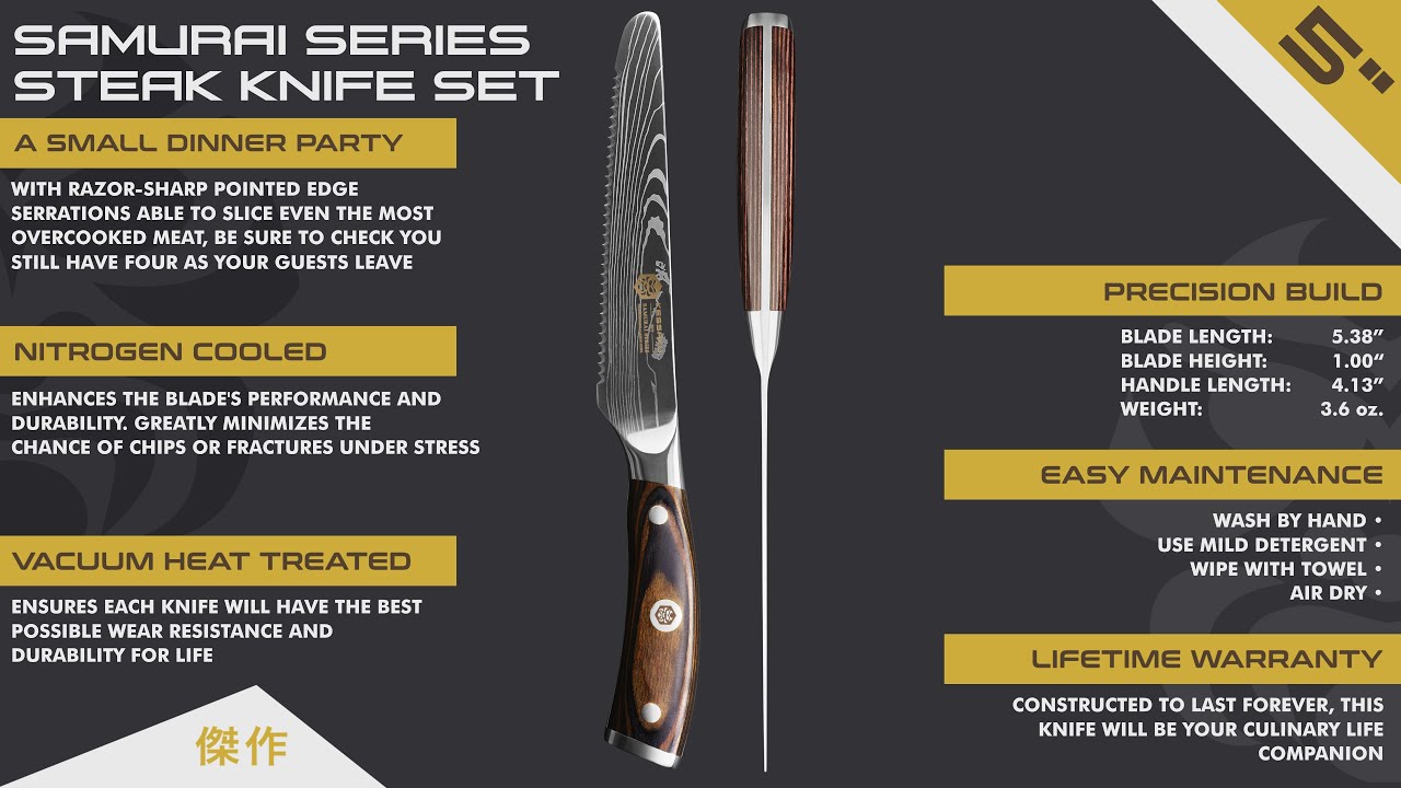 KESSAKU Samurai Series 5-In. Steak Knife Set (4) - YouTube