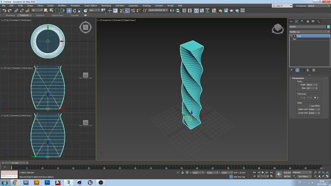3ds Max Modify List Twist Modifier Türkçe Youtube