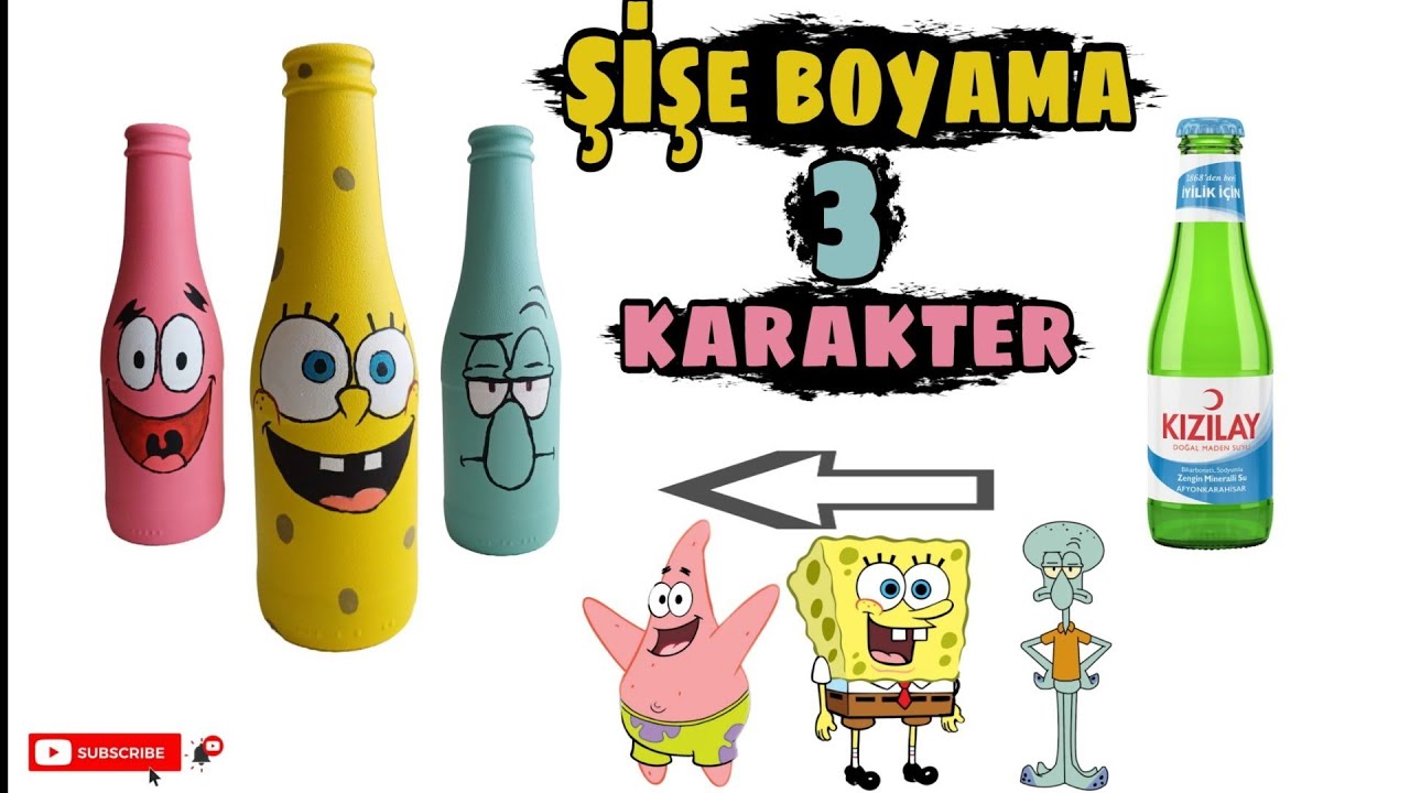 Sünger Bob Şişe Boyama - Akrilik Boya / SpongeBob Square Pants - Patrick - Squidward ( Bottle ...