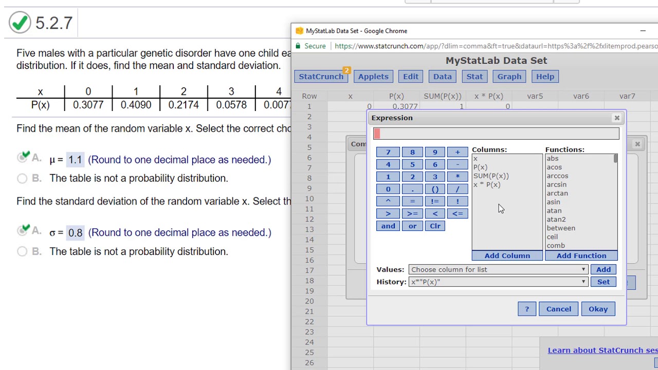 STA2023 Probability Distribution Mean Standard Deviation StatCrunch STA2023 Probability Distribution Mean Standard Deviation StatCrunch