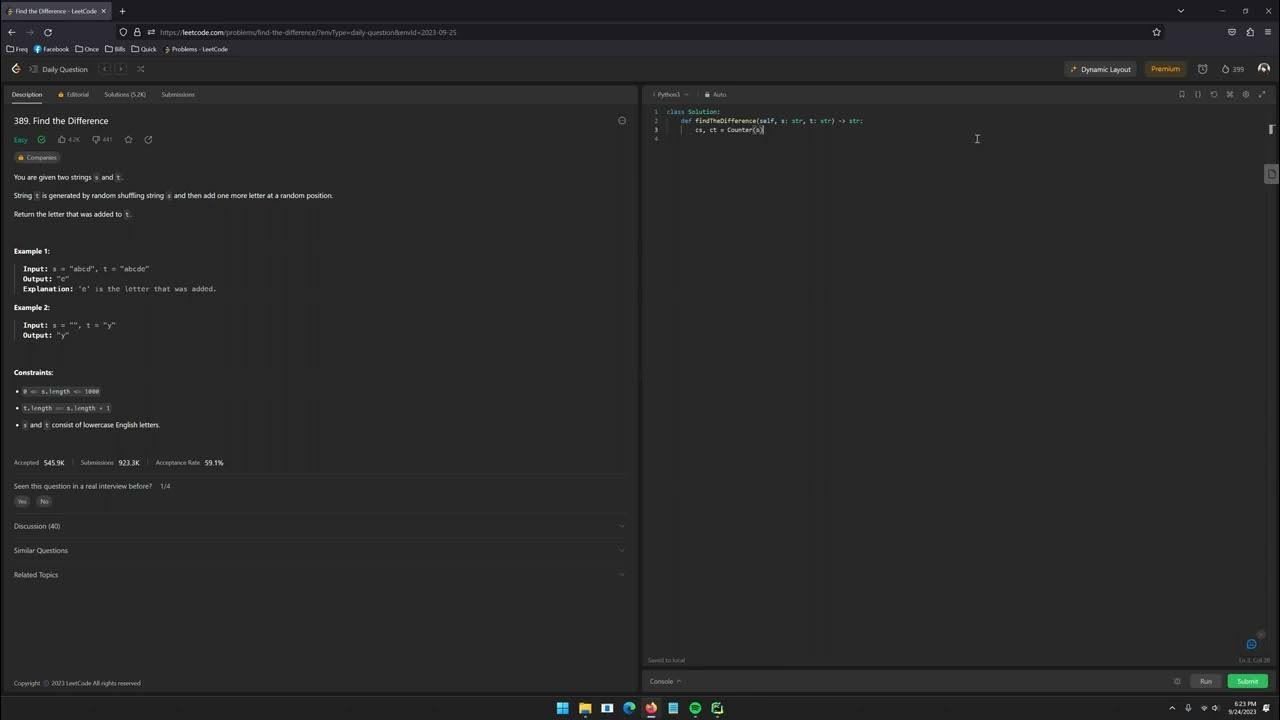 Leetcode 389. Find the Difference - YouTube