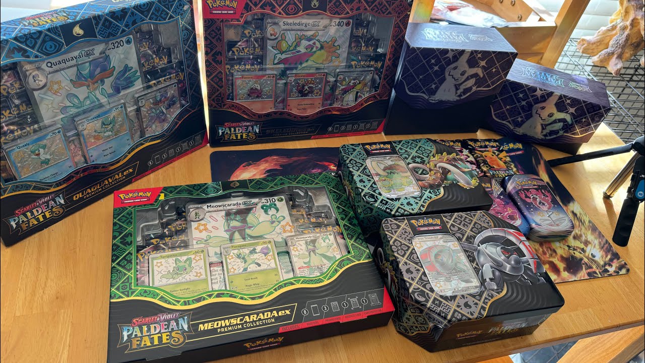 All Paldea Fates Tins and boxes (can we get all baby shiny) - YouTube