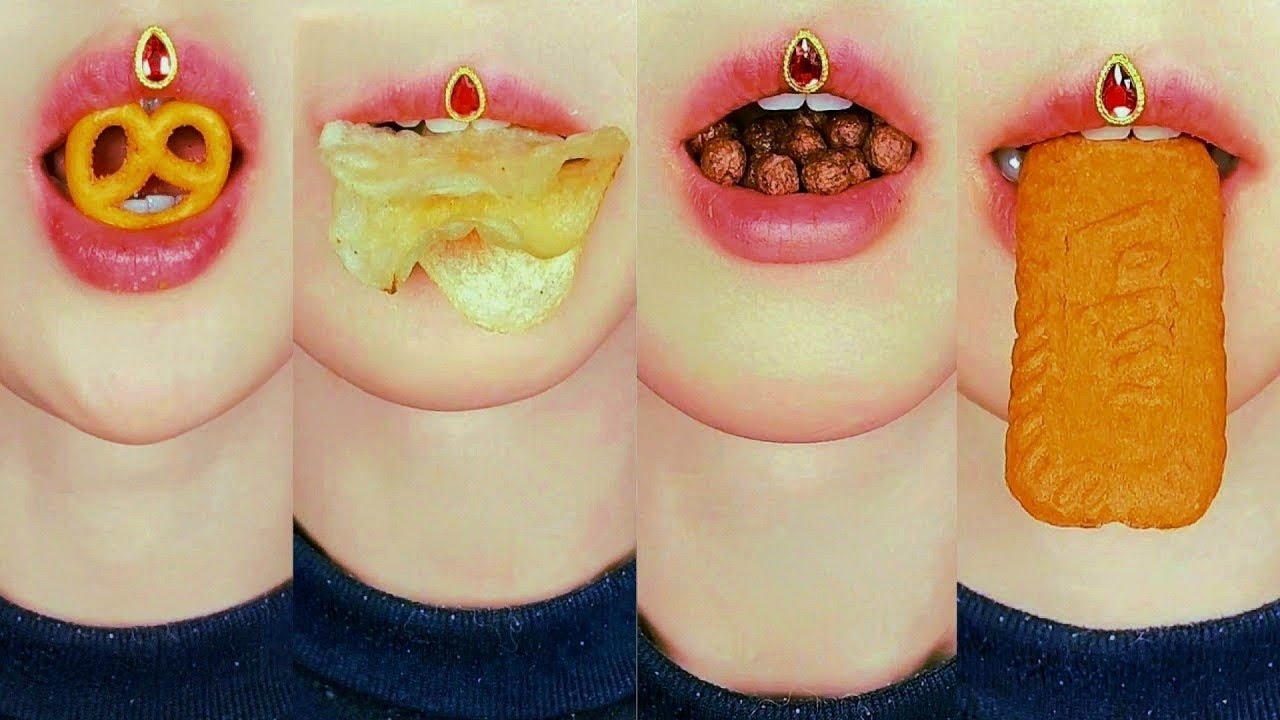 FOOD ASMR SNACK. FRAZZLE, POTATO CHIP, CHOCO BALL, LOTUS 프레즐 감자칩 초코볼 ...