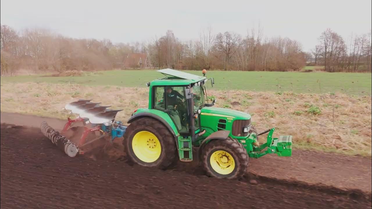 Land ploegen met John Deere 6430 en 4 schaar ploeg. - YouTube