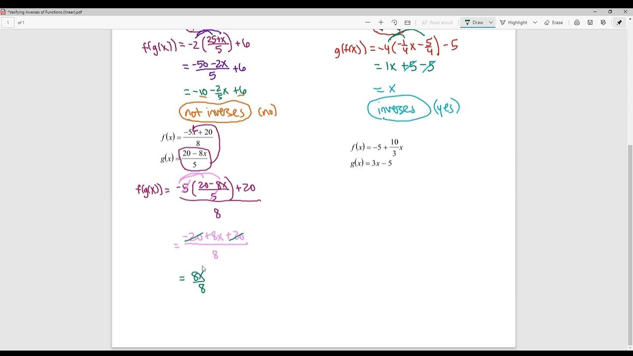 Verifying Inverses of Functions - YouTube