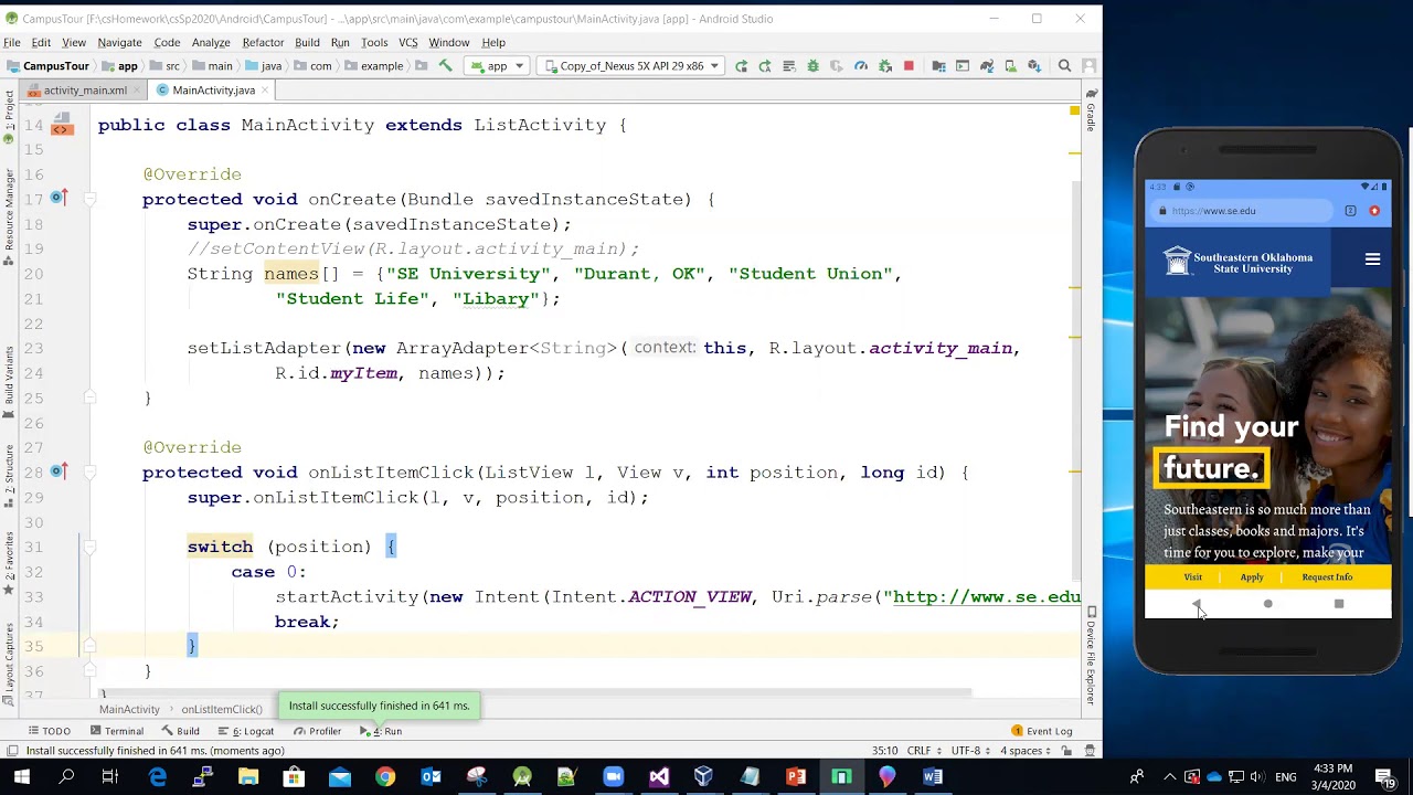 Campus Tour Listadapter And Web Browser Part 02 Youtube