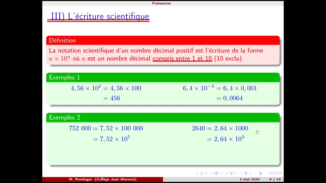 Puissances 4ème : cours sur la notation scientifique - YouTube