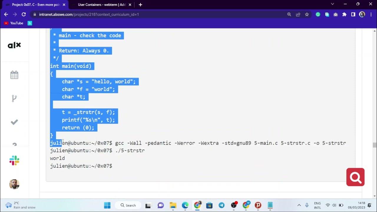 0x07. C - Even more pointers, arrays and strings; 5. strstr - YouTube