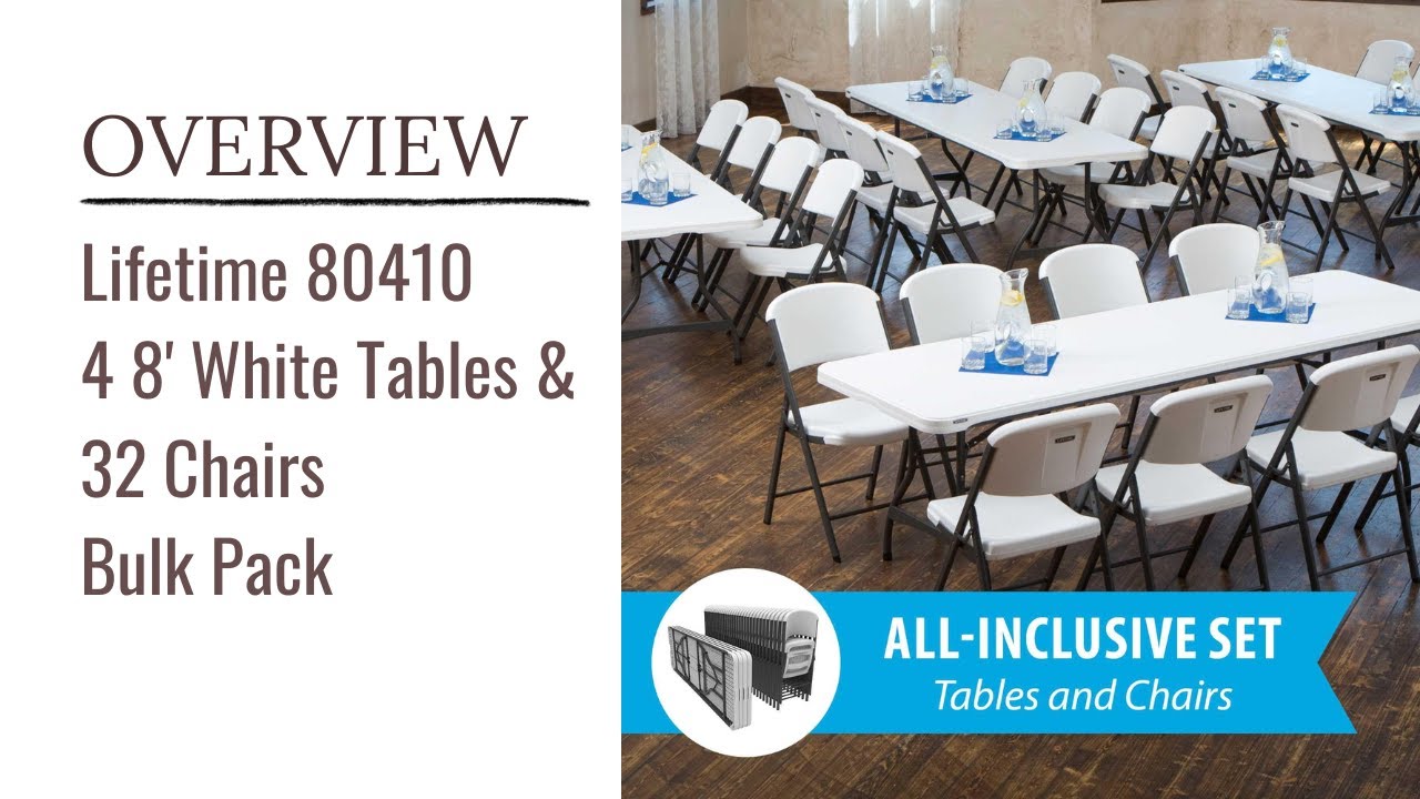 Lifetime 80410 8' White Tables and 32 Chairs Bulk Pack! - YouTube