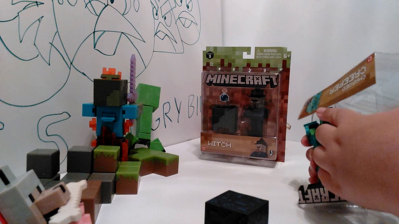 Minecraft Charged Creeper, Steve with Minecart & Witch Mini Figures Toy ...