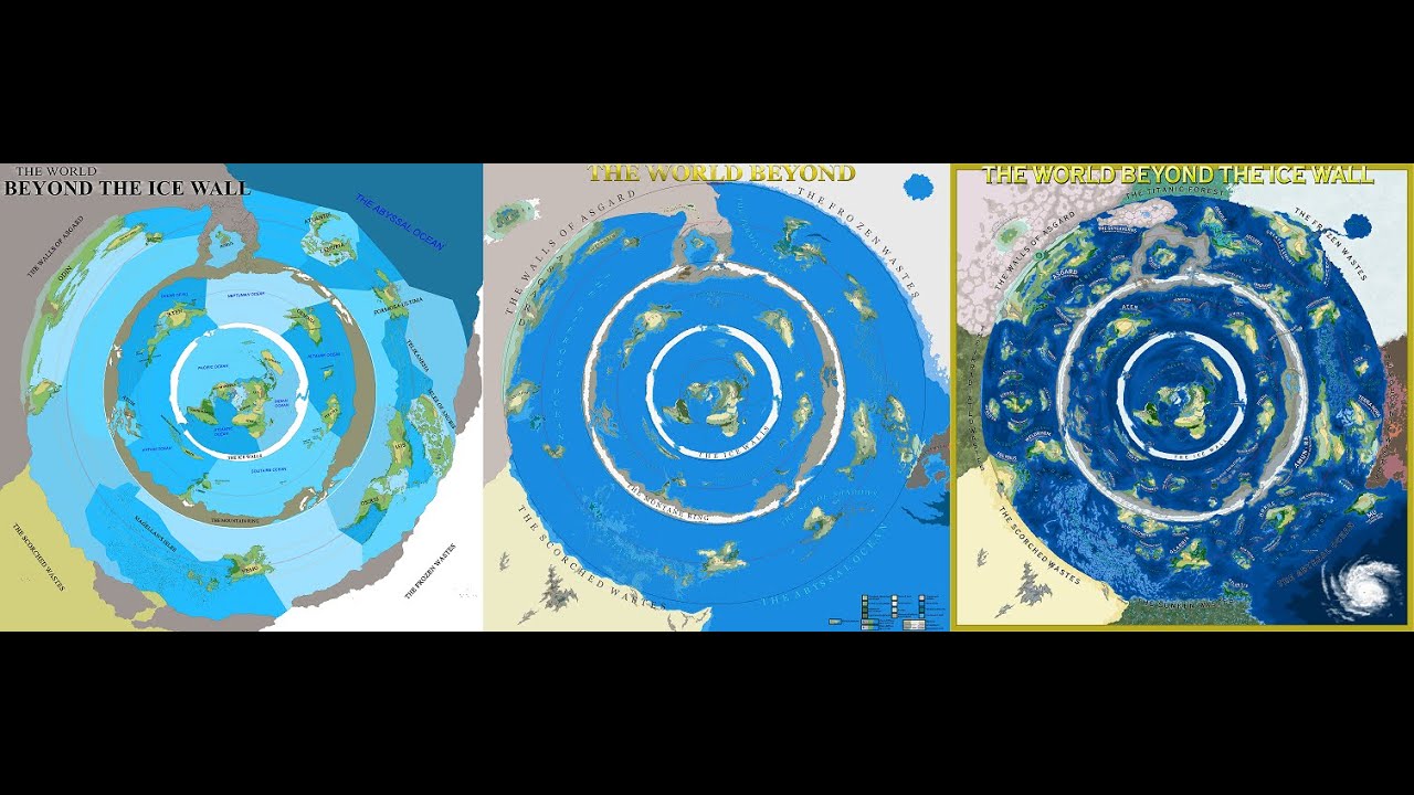 World Beyond The Ice Wall Flat Earth Map Realm Canvas Poster Extra ...