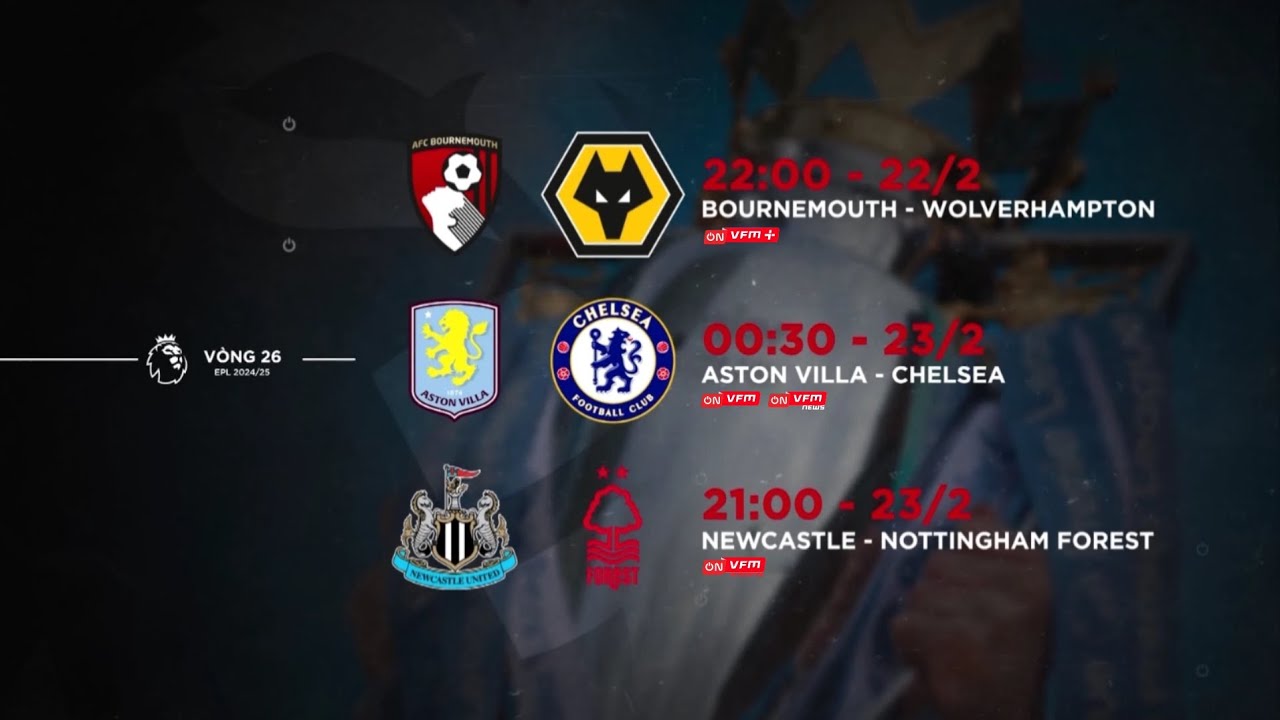 VFM TV | BOU VS WOL, AVL VS CHE, NEW VS NFO (22:00 - 22/2, 00:30 & 21: ...