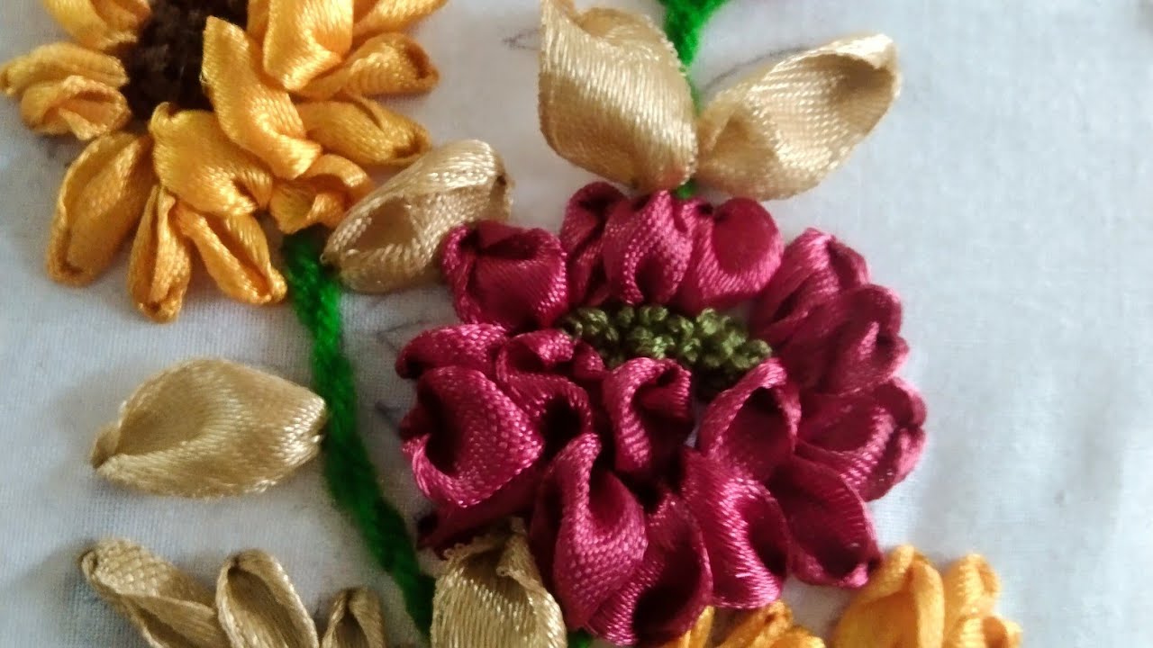Hand Embroidery Ribbon Work |Beautiful Design - YouTube