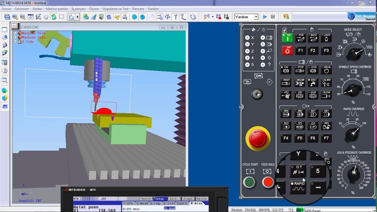 Mitsubishi M70 CNC parça orta noktadan sıfırlama - YouTube