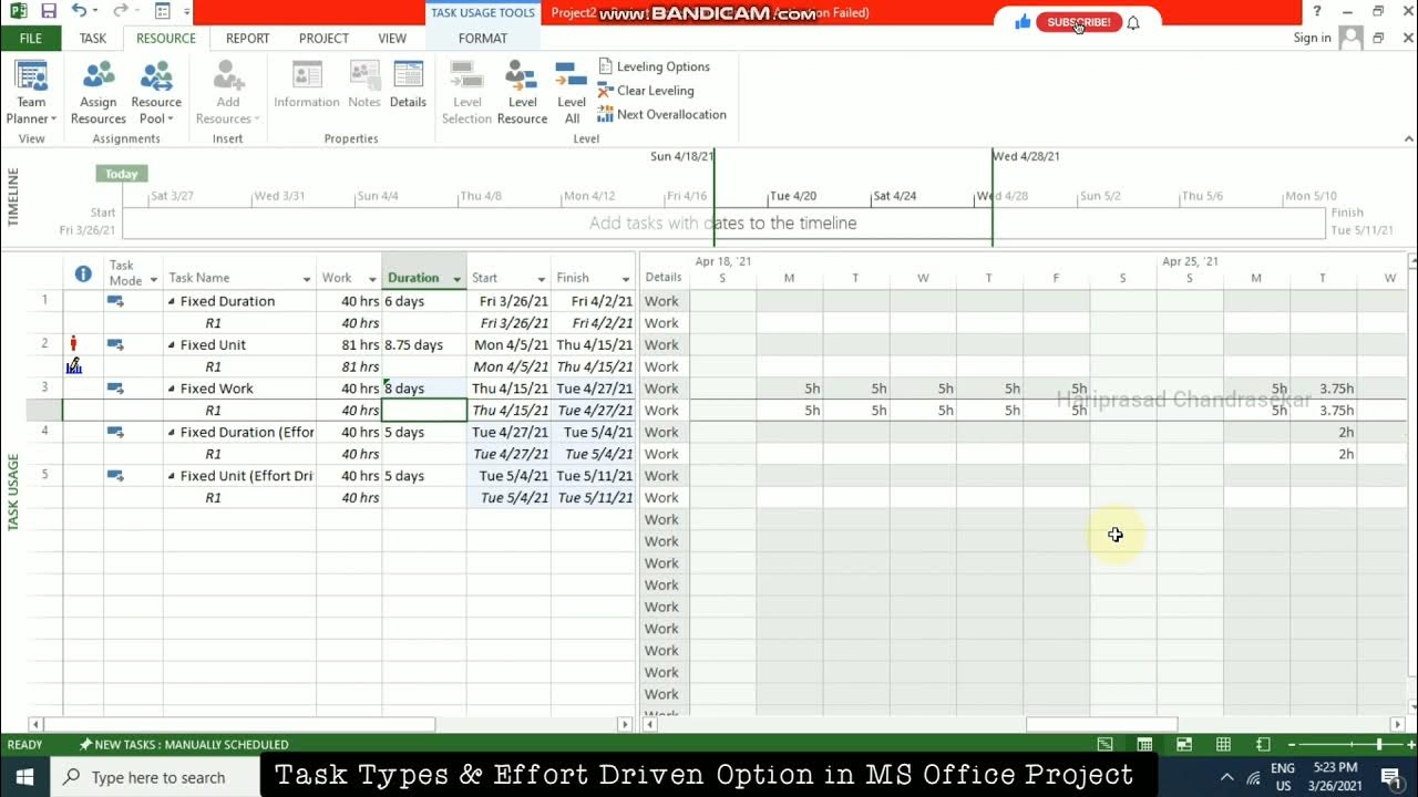Task Types in MS Office Project | Effort Driven Option - YouTube