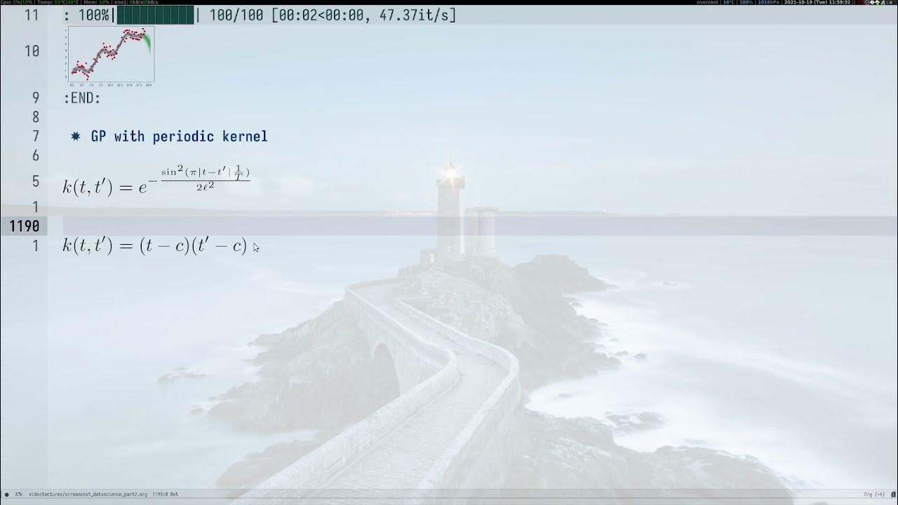Gaussian process periodic kernel with pymc3, python and emacs - YouTube