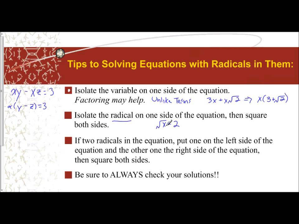 Lesson 7.7 - Tips to Solving Radical Equations - YouTube