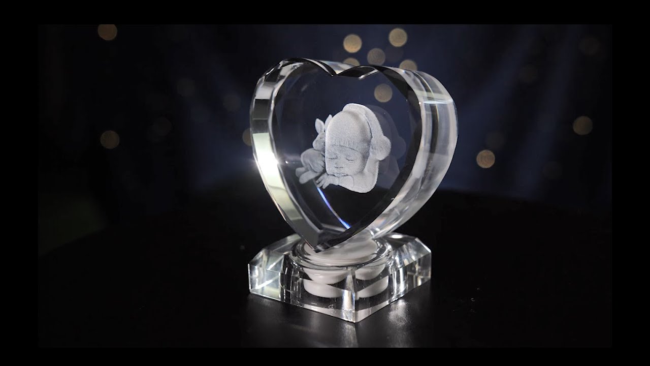 3D Photo Engraved Crystal | Heart-Shaped with Custom Text | Remembrance ...