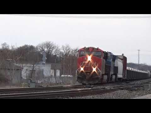 CN 2837 + CN 2038 Leading A Mixed Freight Eastbound/w CN 2830 As Mid DPU Battle Creek Mich 3/25 ...
