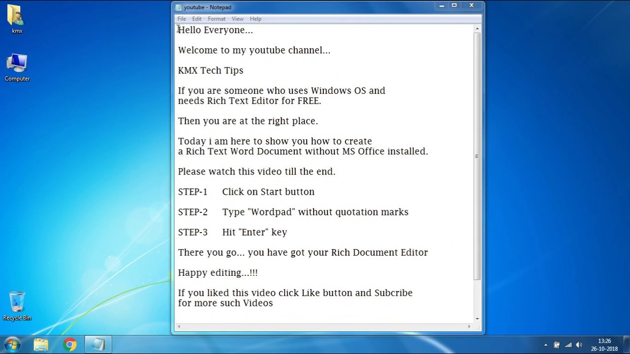 Wordpad the default rich text editor in Windows OS - YouTube