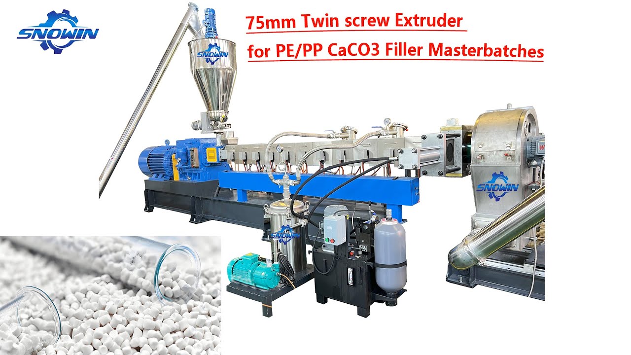 CaCO₃ filling masterbatch plastic twin screw extruder machines - YouTube