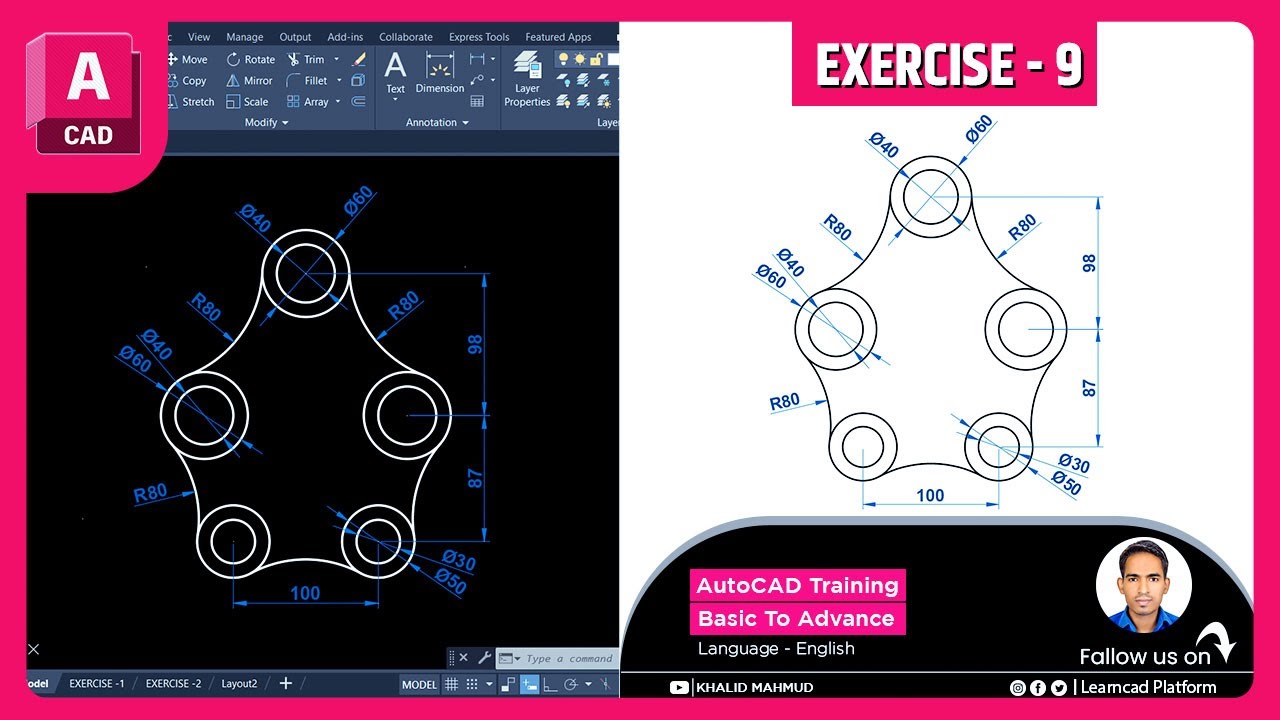 AutoCAD Exercise 9 – Complete Step-by-Step Guide for Beginners in ...