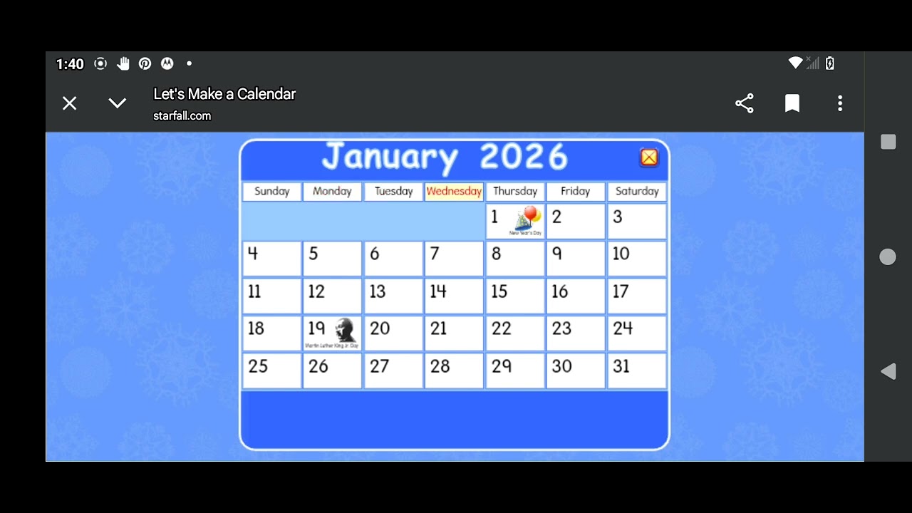 Starfall calendar Jan 6 2026 - YouTube