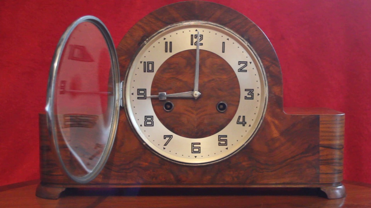 Vintage Art Deco German 'H.A.C.' Walnut Mantel Clock with Chimes - YouTube