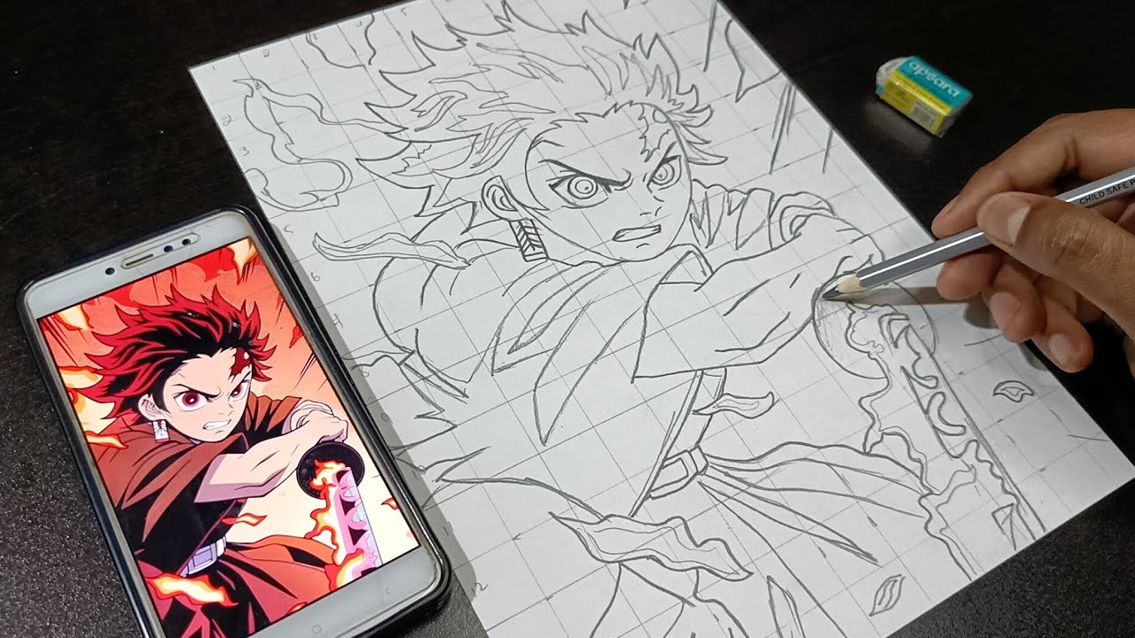 How to Draw Tanjiro drawing Tanjiro Demon Slayer Outline tutorial - YouTube