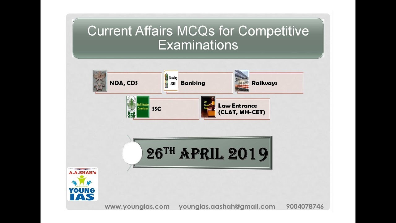 26 April 2019 Current Affairs MCQs For CLAT AILET MH-CET SSC BANKING ...