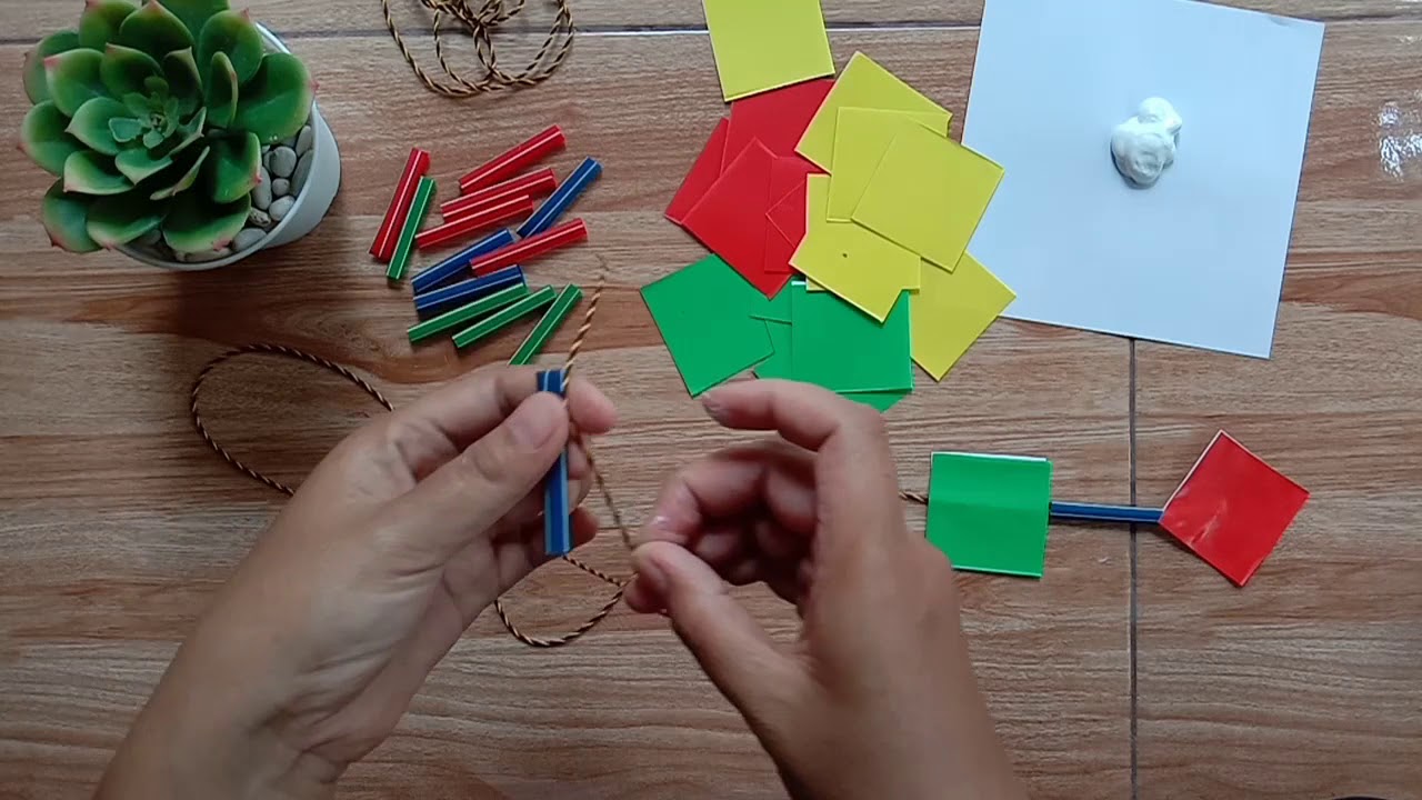 Meronce kertas origami dan sedotan /Mengenal pola warna/ Melatih ...