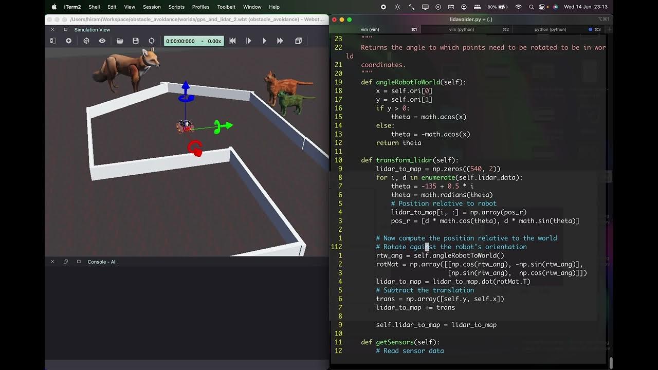Webots simulation 2 - more clever mapping with lidar scan + GPS - YouTube