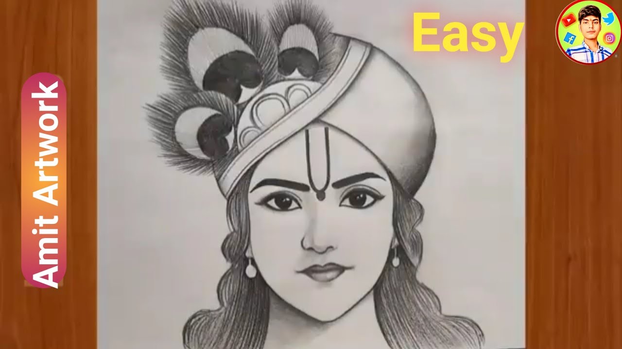 How to draw श्री कृष्ण Face Easy (Step by Step) | Janmashtami Drawing ...