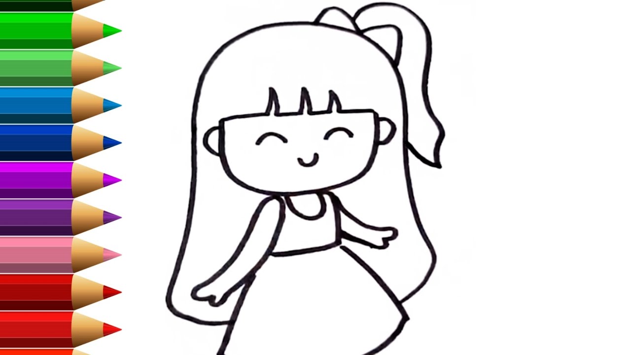 How to draw a cute little girl. easy girl drawing and painting for kids ...