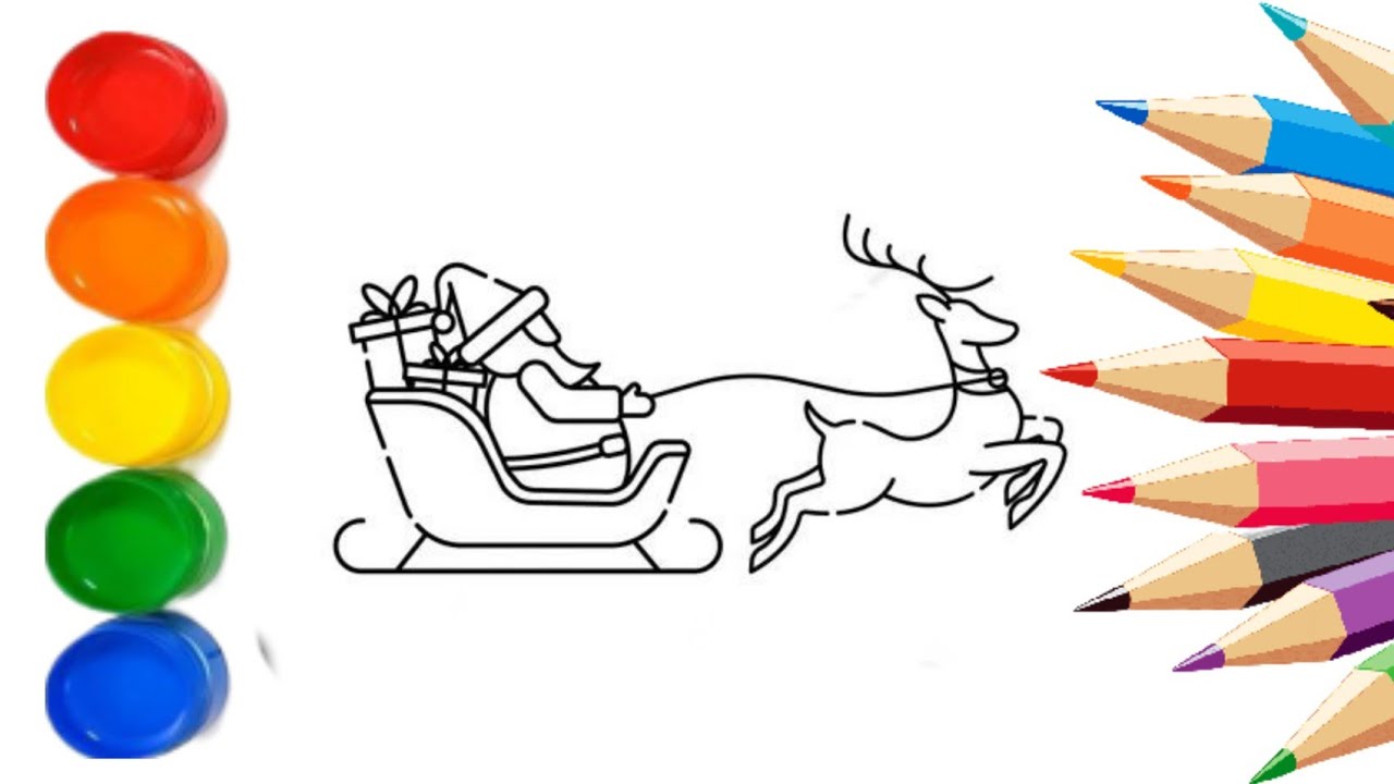 Santa Christmas Reindeer Easy Drawing, Coloring, Painting for kids and ...